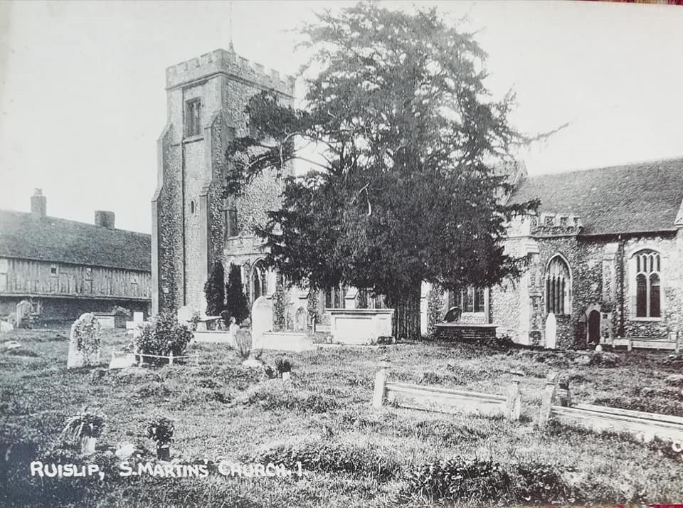 St Martin's Church Ruislip Black And White Postcard 1